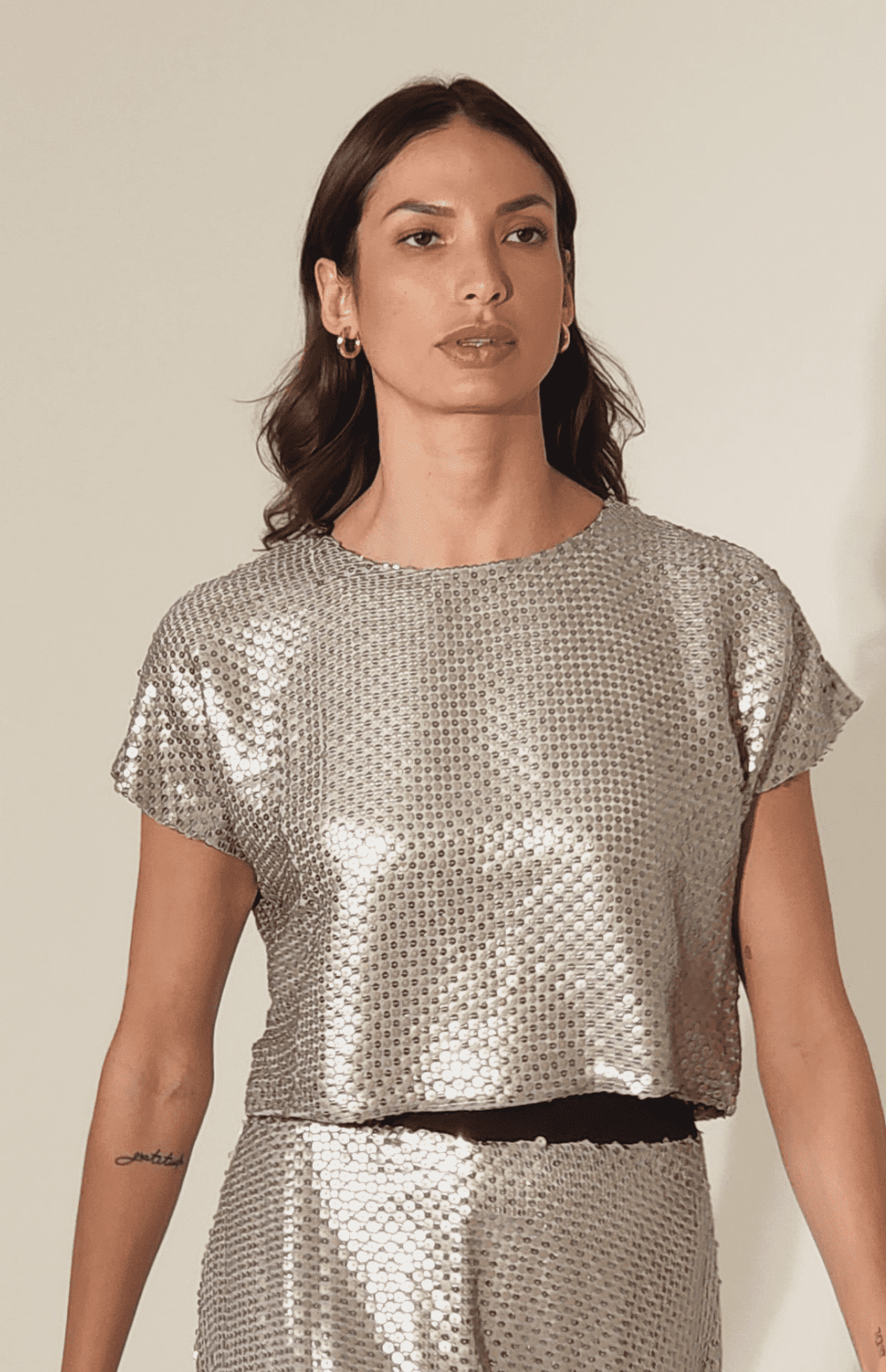 BLUSA CROPPED PAETE - PRATA - Loja Pusco