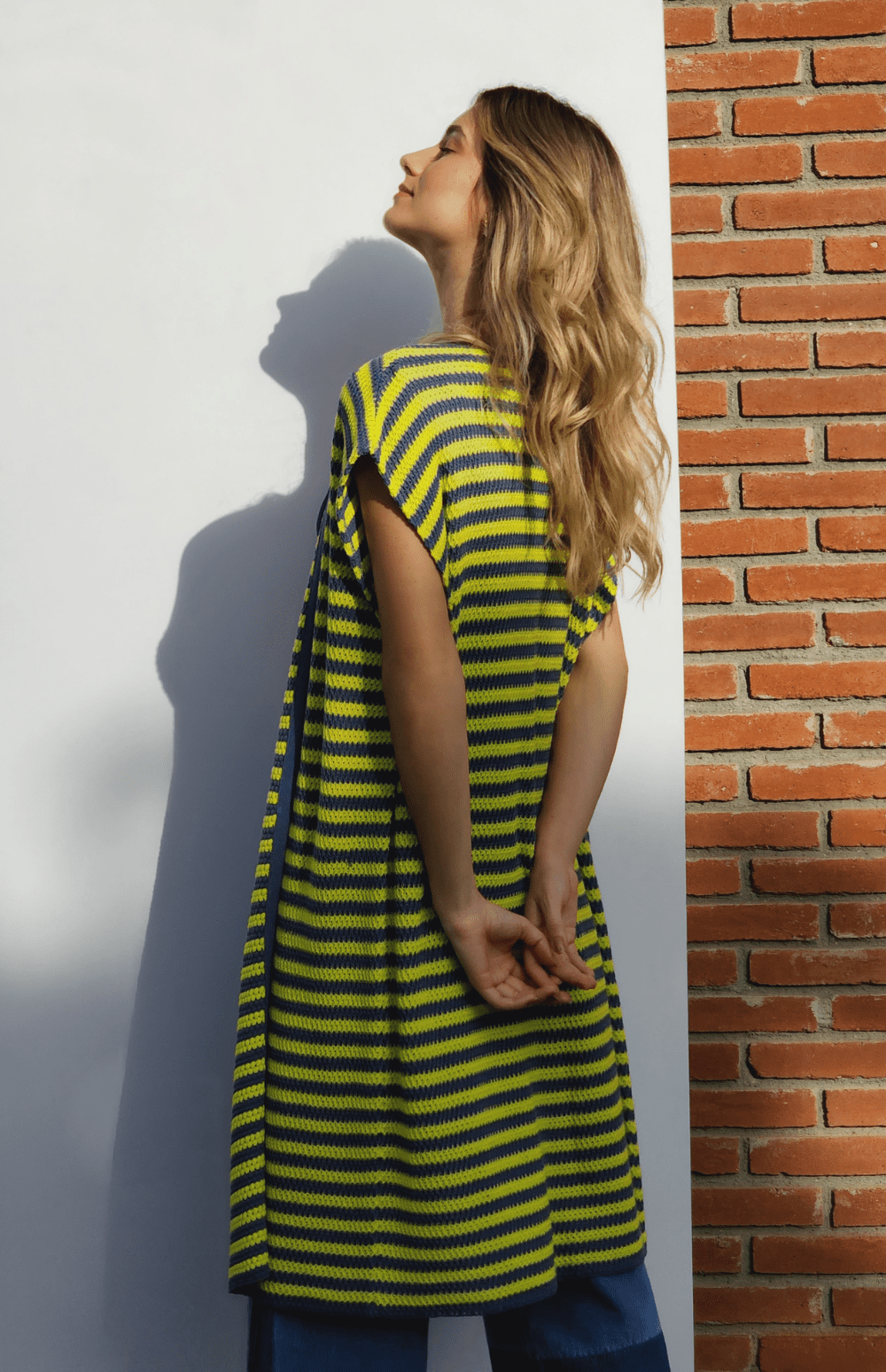 COLETE TRICOT LISTRADO LONGO - AZUL - Loja Pusco