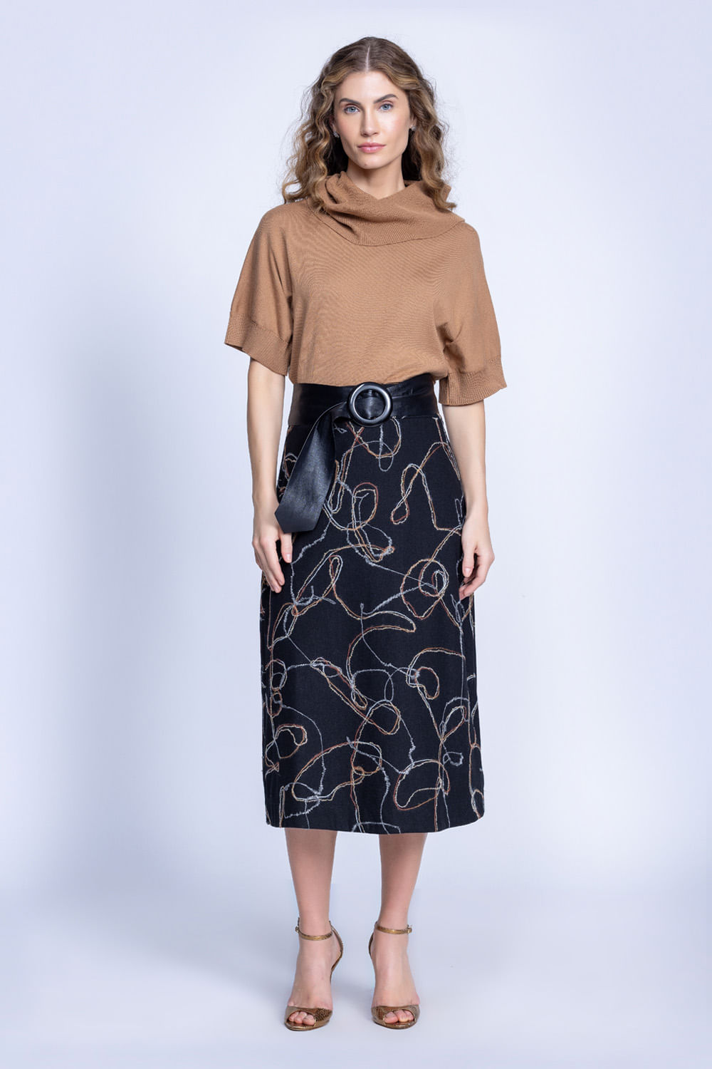 SAIA LÃ COM BORDADO FIO RETA - PRETO - Loja Pusco | Moda Feminina Elegante