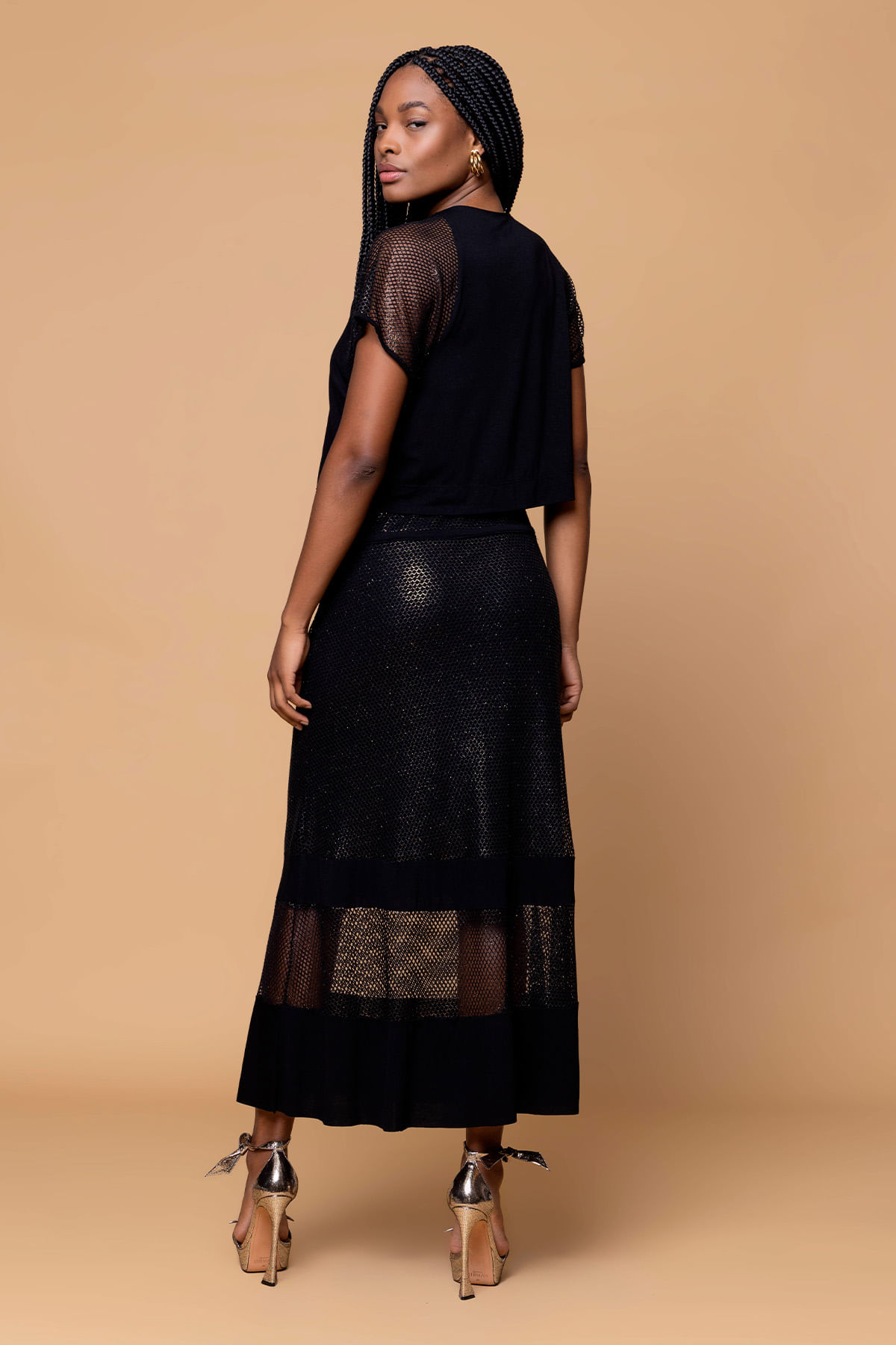 SAIA TELA FOIL COM MALHA - PRETO - Pusco