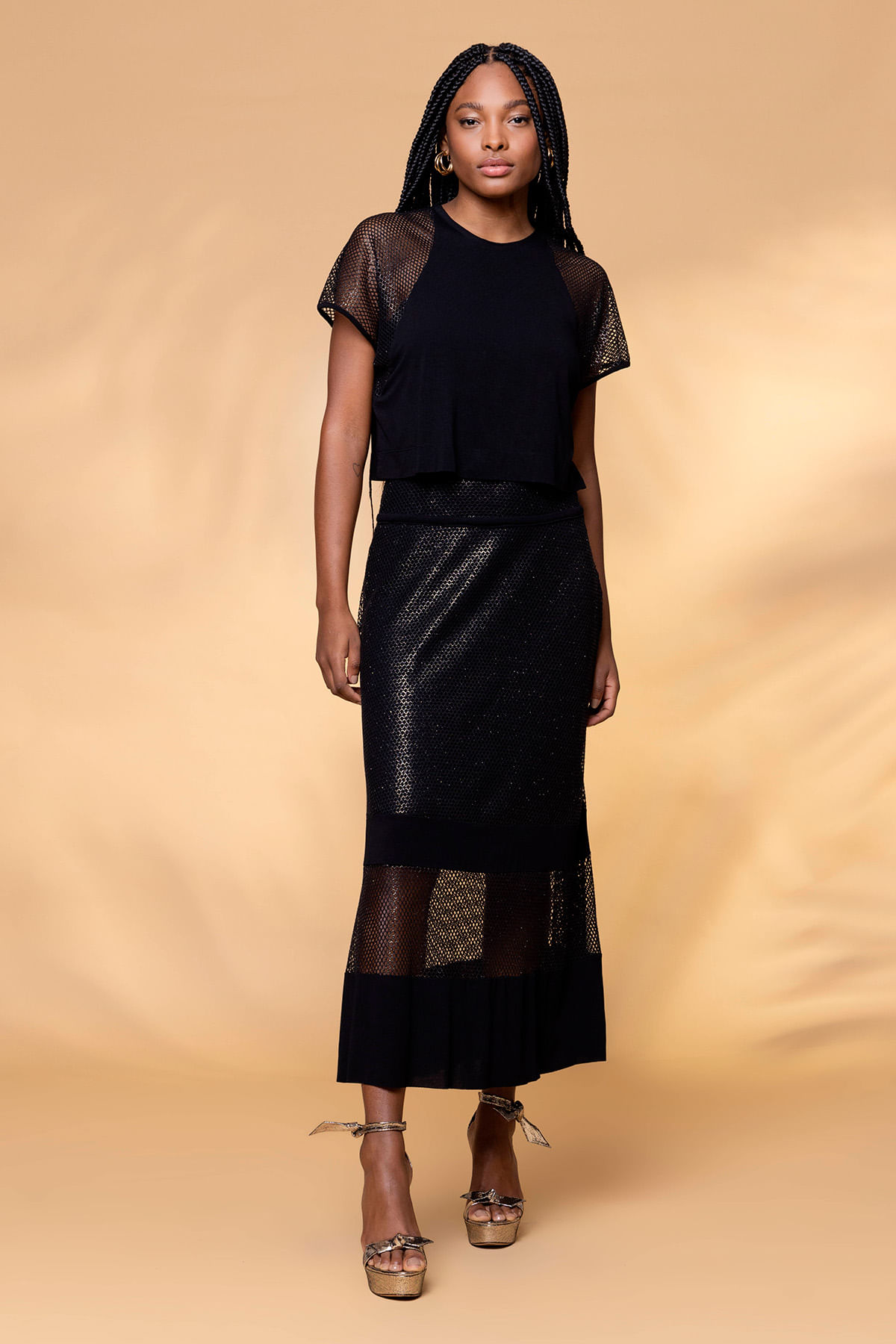 SAIA TELA FOIL COM MALHA - PRETO - Pusco